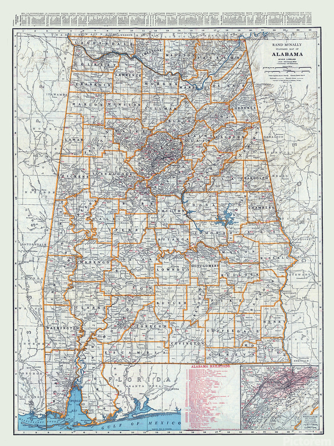 1930 Map of Alabama Showing County Divisions Major Highways Railroads ...