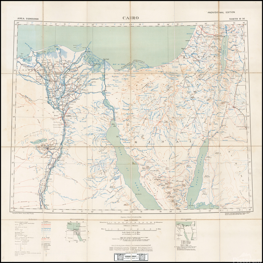 1916 Military Map of Sinai and Palestine Campaign of World War 1 by ...