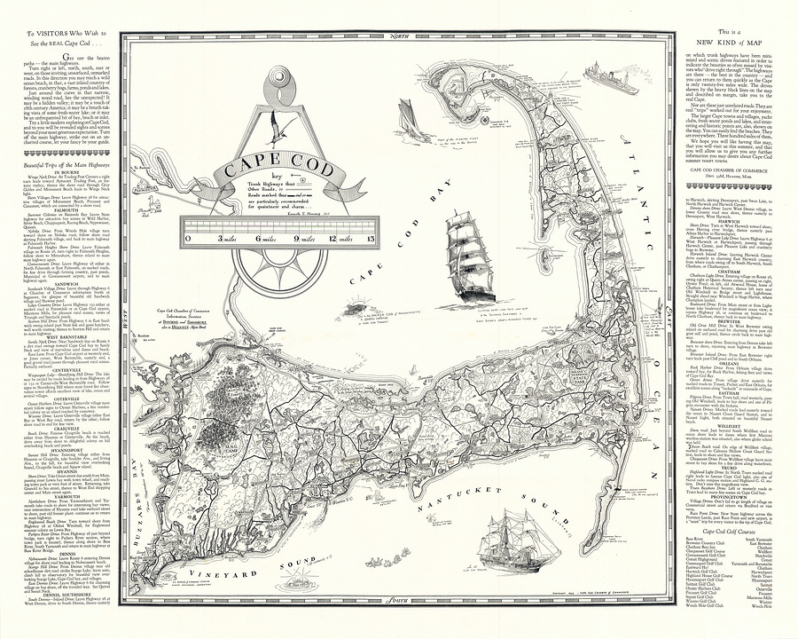 Pictorial Map of Cape Cod Massachusetts Featuring Illustrated Landmarks ...