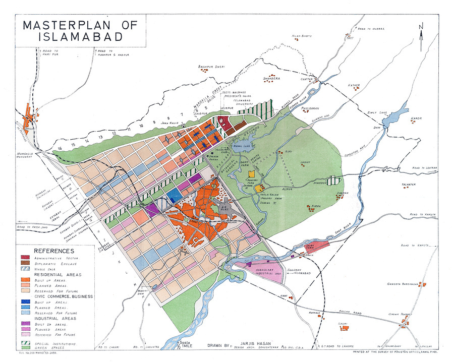 1972 Urban Planning Map of Islamabad Pakistan Showing Government Zones ...