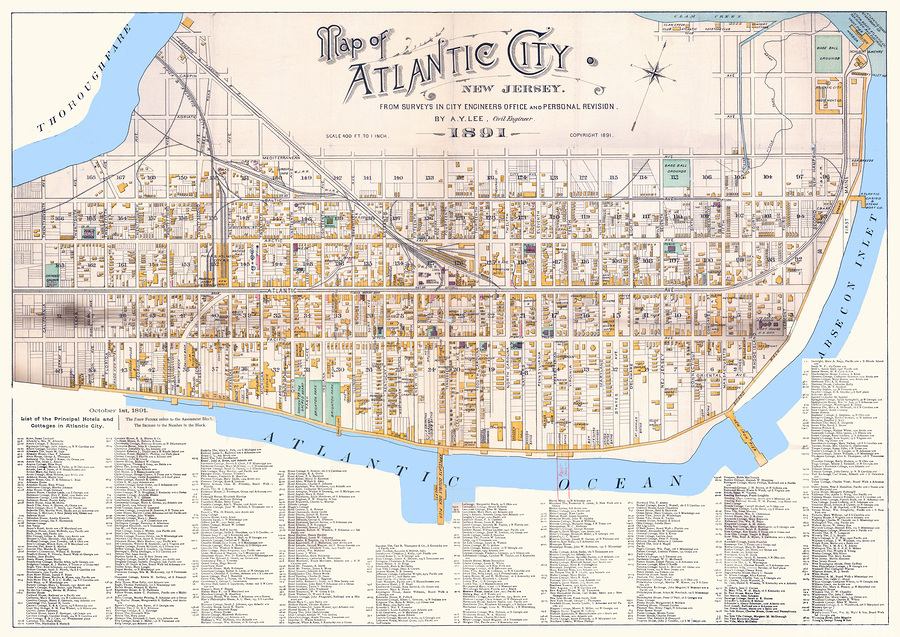 1891 Map of Atlantic City New Jersey – Vintage Gilded Age Coastal ...