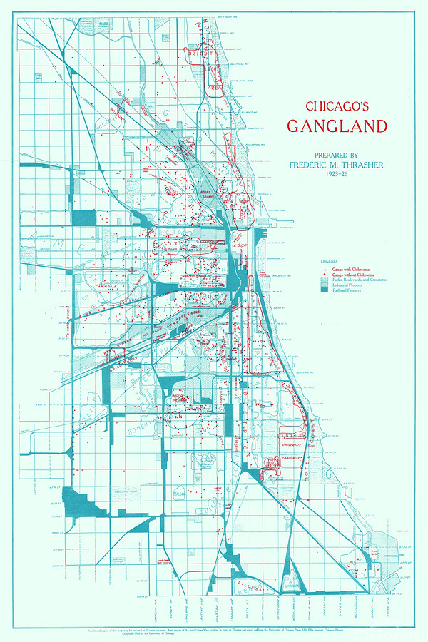 1927 Map of Organized Crime Territories in Prohibition-Era Chicago ...