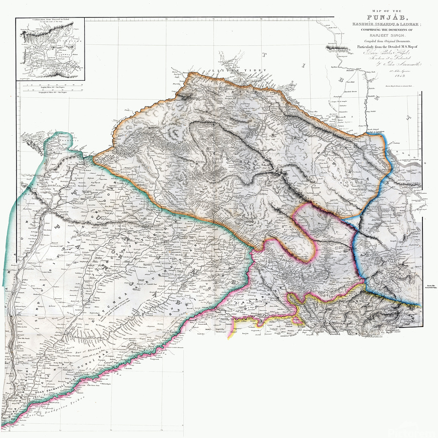 1849 Map of Punjab During the Final Year of the Sikh Empire—Depicting ...