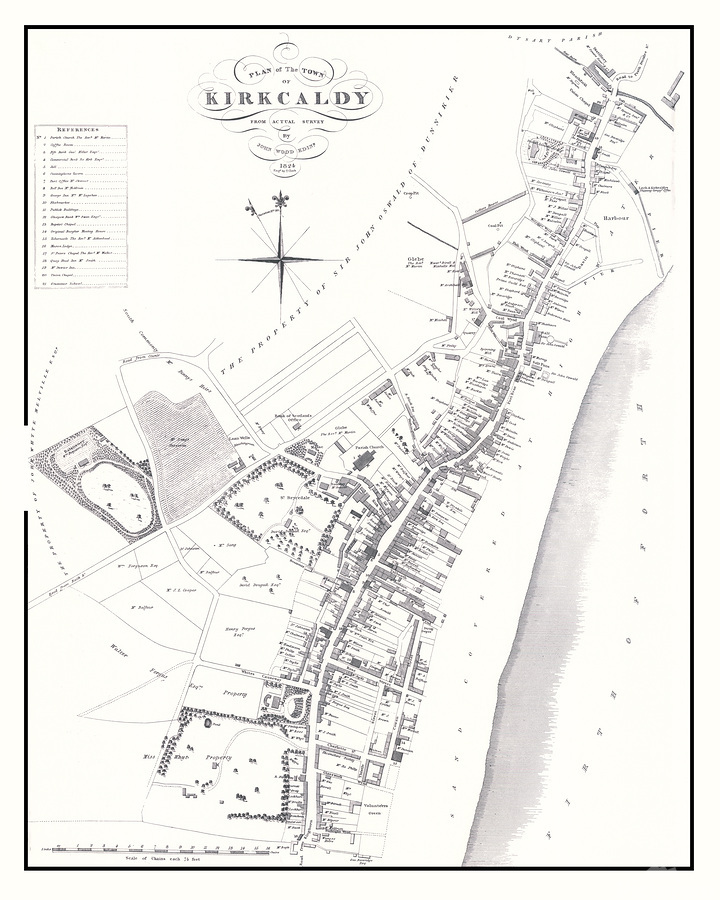 1824 Map of Kirkcaldy Scotland Showing Street Layout Harbor and ...