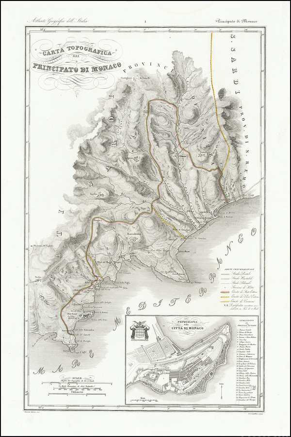 1845 Map of Monaco by History In Your Home Wall Art