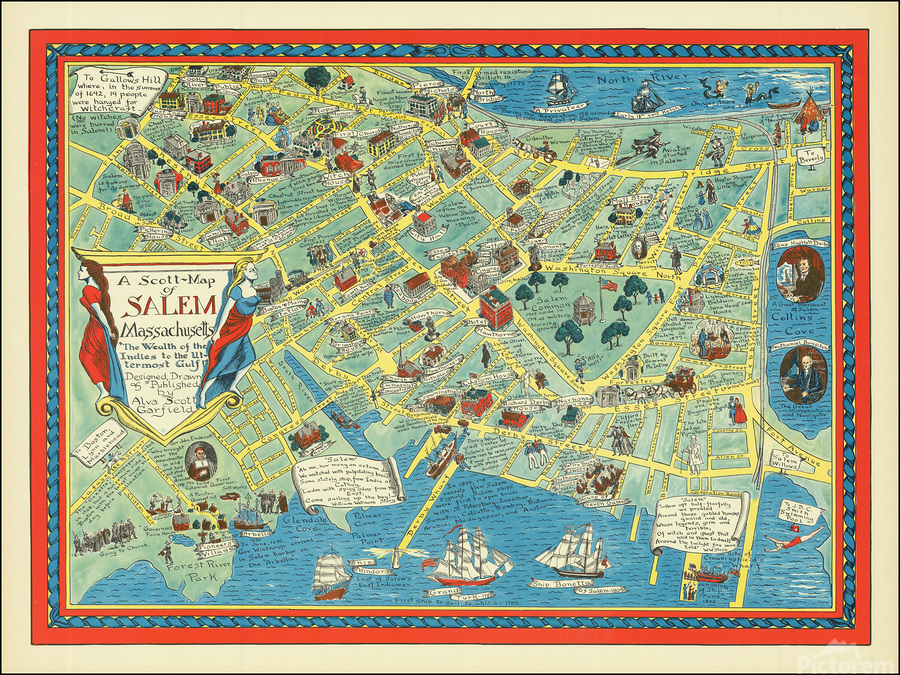 Pictorial Map of Salem Massachusetts by History In Your Home Wall Art