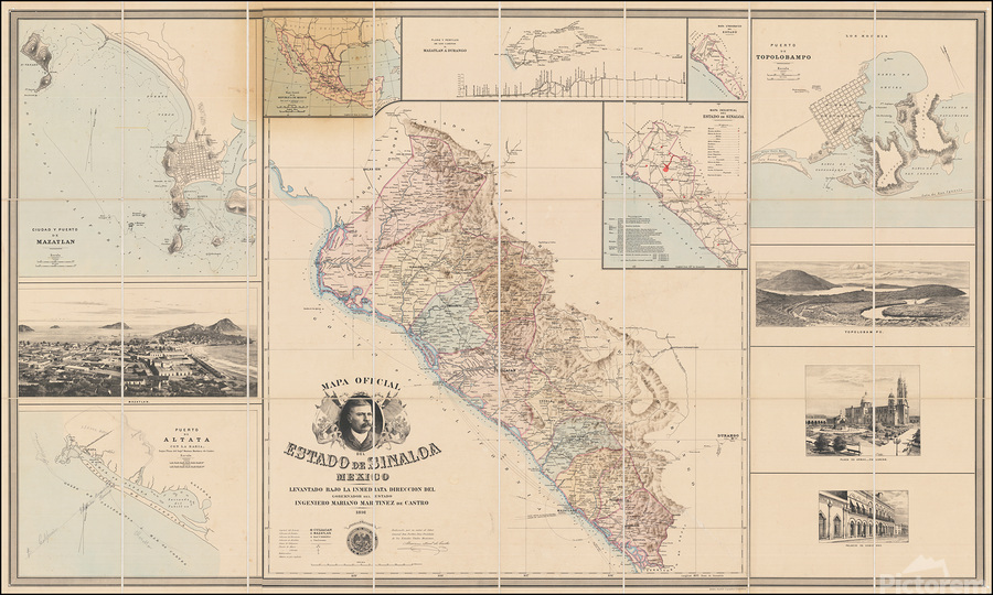 1891 Detailed Political and Topographic Map of the Mexican State of ...