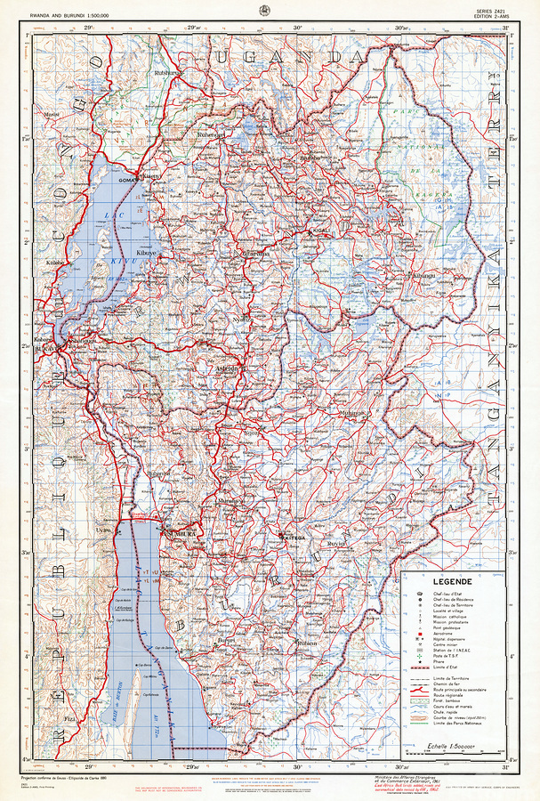 1964 Map of Rwanda and Burundi – Post-Colonial East African Chart ...