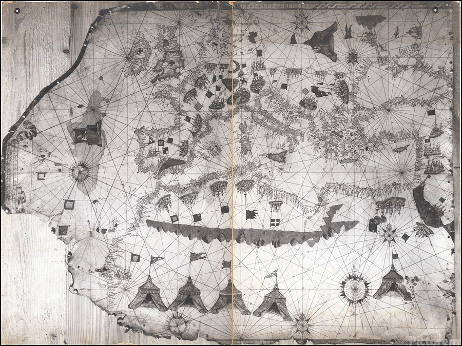 1536 Maggiolo Portolan Map of the Mediterranean Sea Showing Coastal ...
