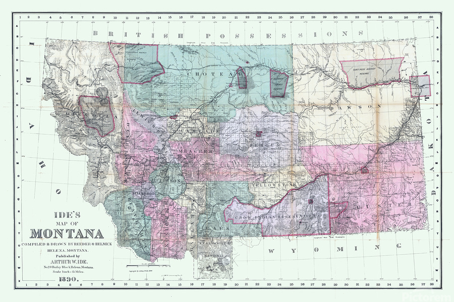 1890 Arthur Ide Map of Montana Showing Counties Railroads Indian ...