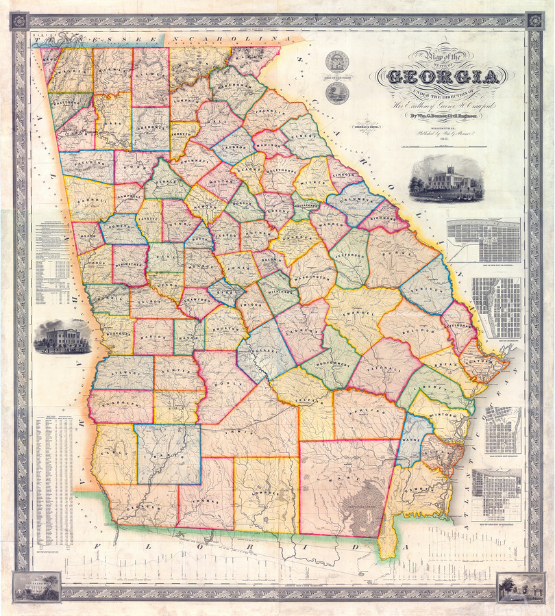 1847 Map of Georgia Depicting Counties Roads and Settlements in the ...