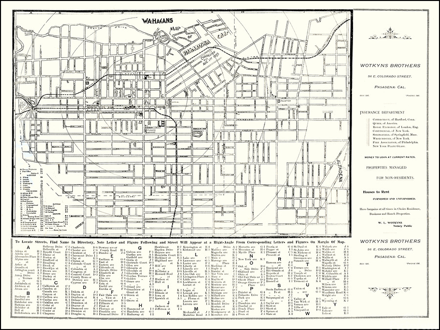 1895 Map of Pasadena California Showing Land Parcels Street Names and ...