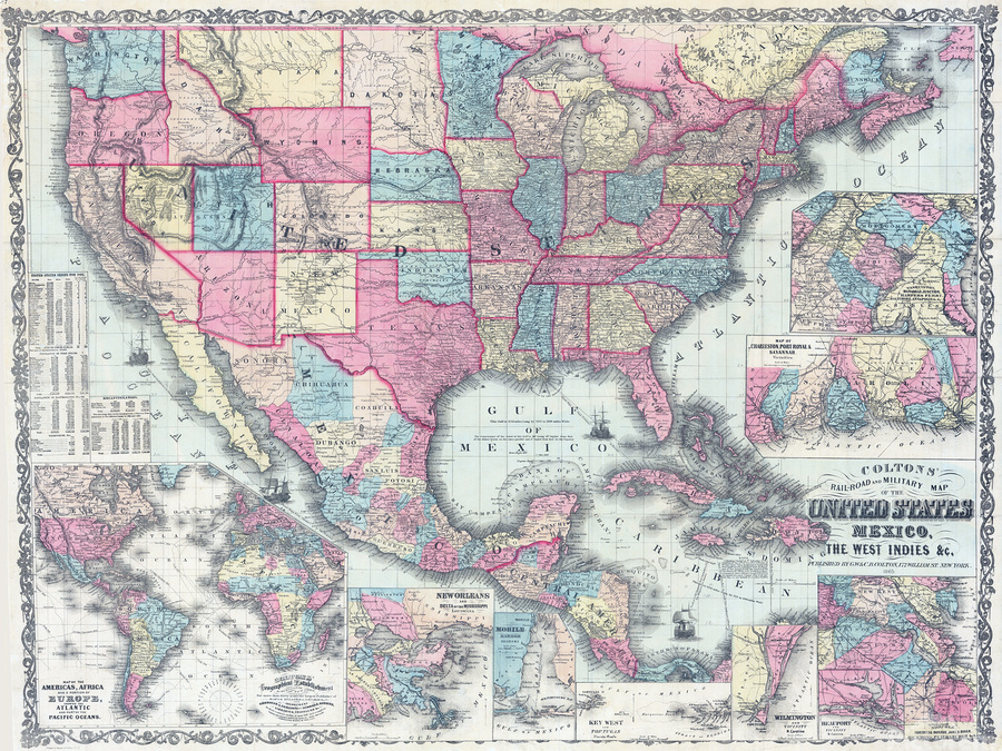 1865 Railroad Military Map of the United States of America by History ...