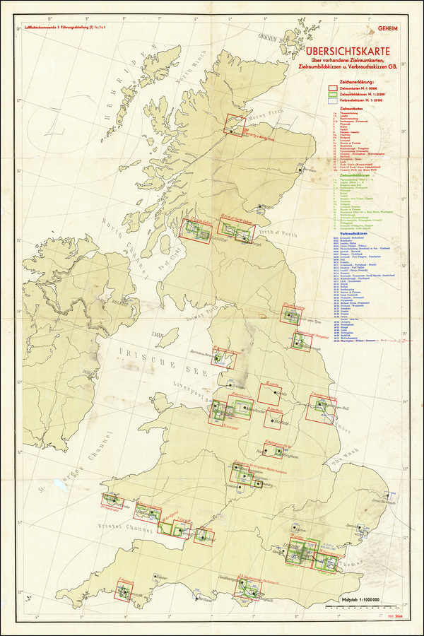 1941 Secret-Rated German Blitz Bombing Map of the United Kingdom by ...