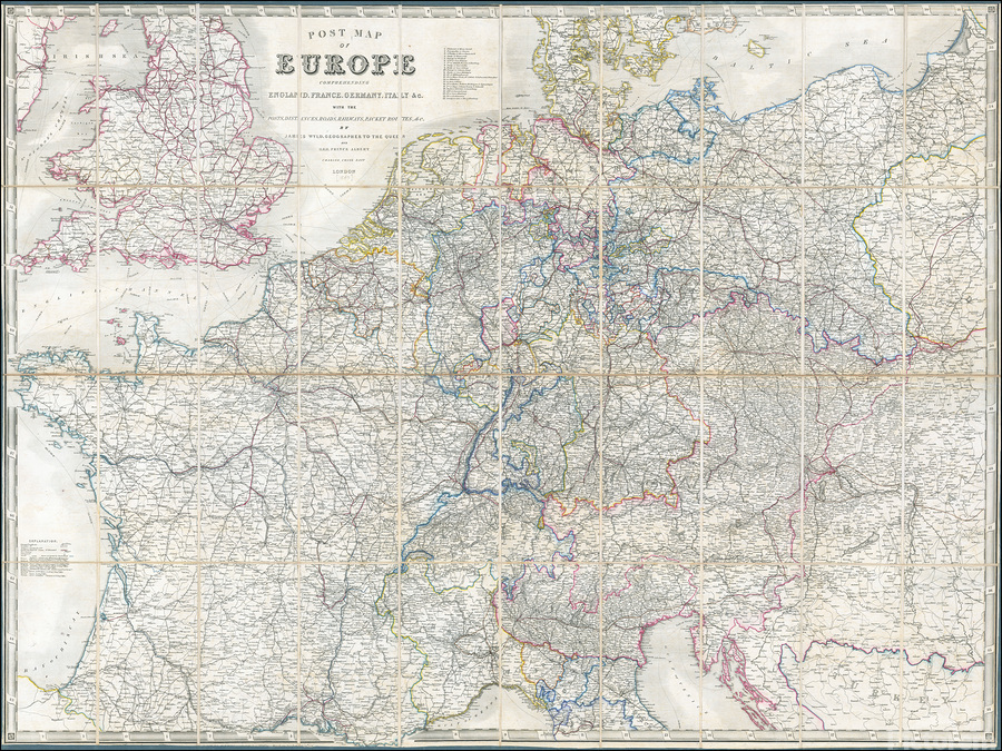 1849 Postal Map of Europe – Mid-19th-Century Map Depicting ...