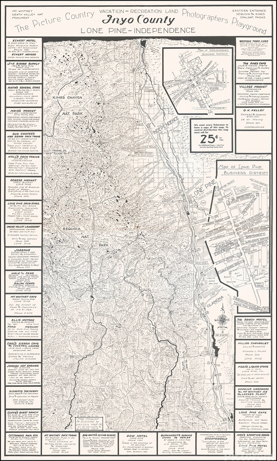 Map of Inyo County California Tracing the John Muir Trail and Owens ...