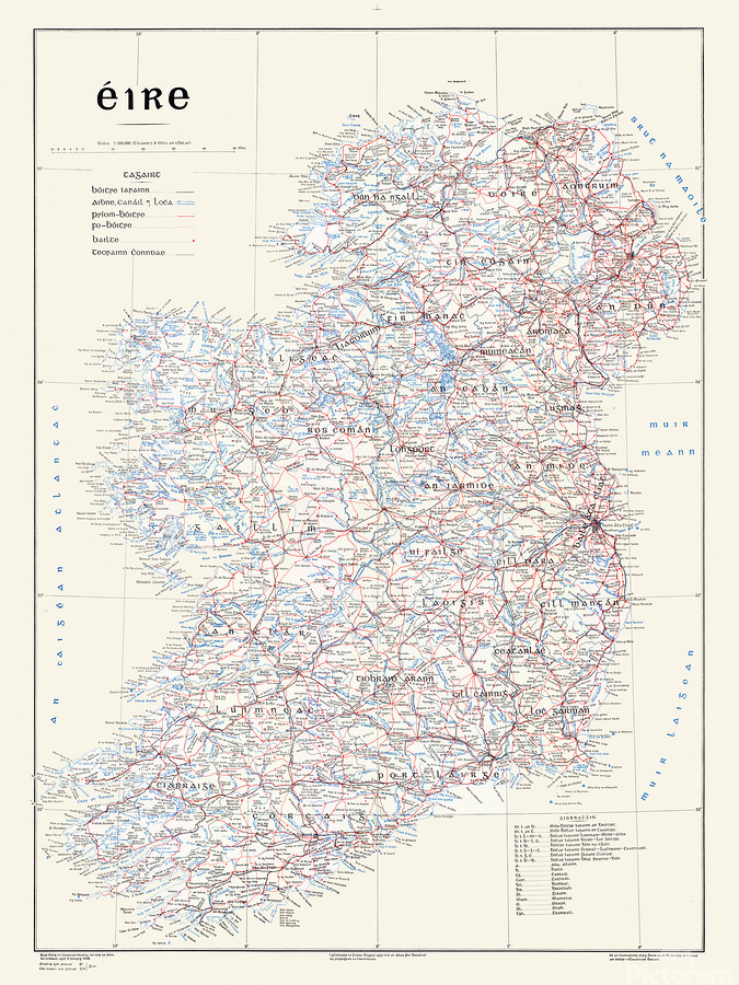 Irish Gaelic Map of Ireland Showing Place Names in Native Language ...