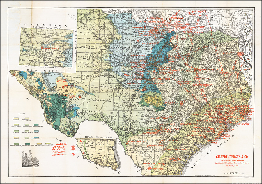 1920 Geological Map of Texas – Historical Earth Science Chart Showing ...