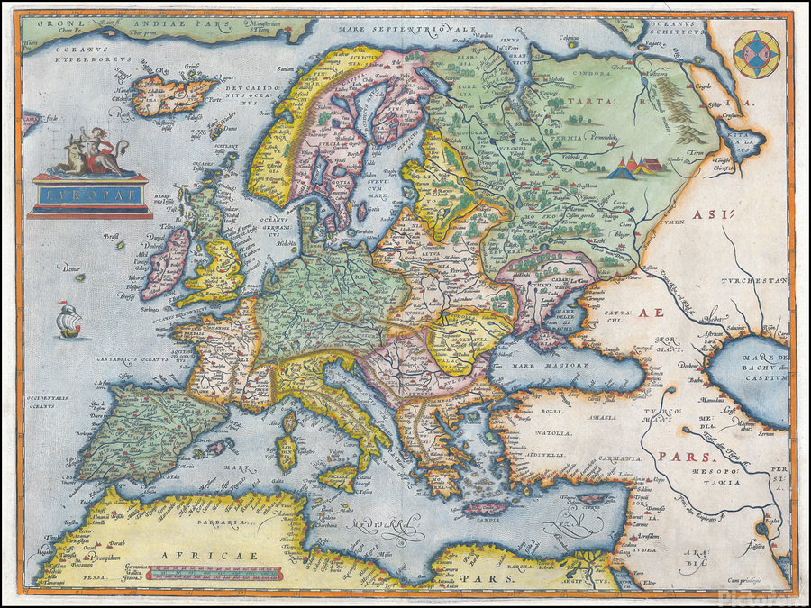 1572 Abraham Ortelius Map of Europe – Renaissance Map Depicting ...