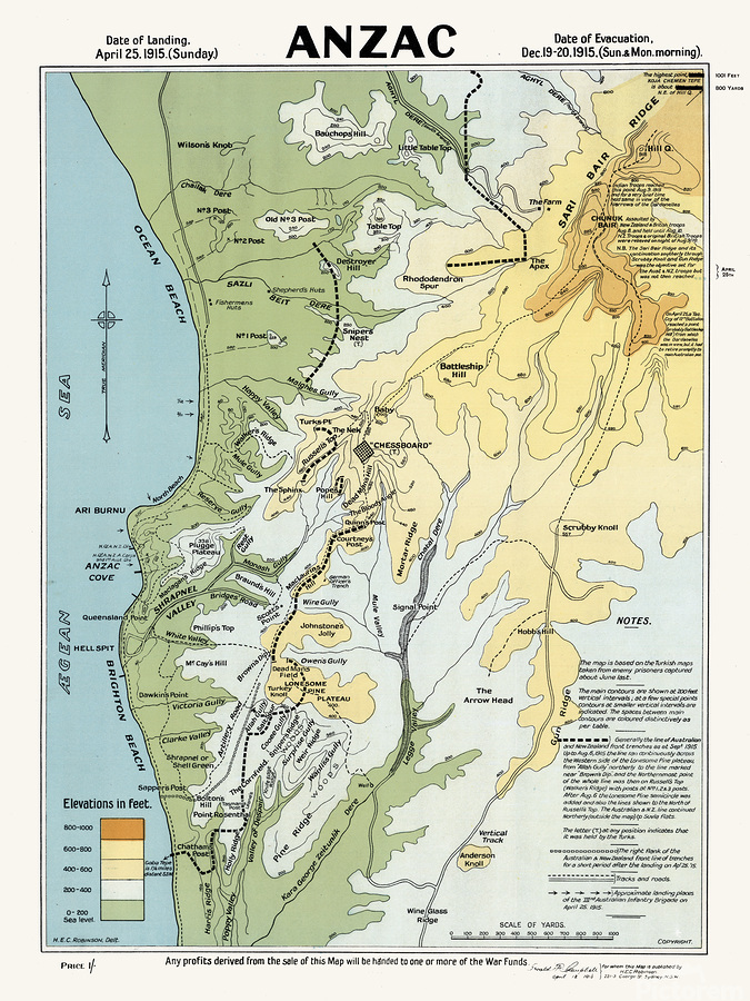 1916 Military Map of ANZAC Landing During WW1 Gallipoli Campaign by ...