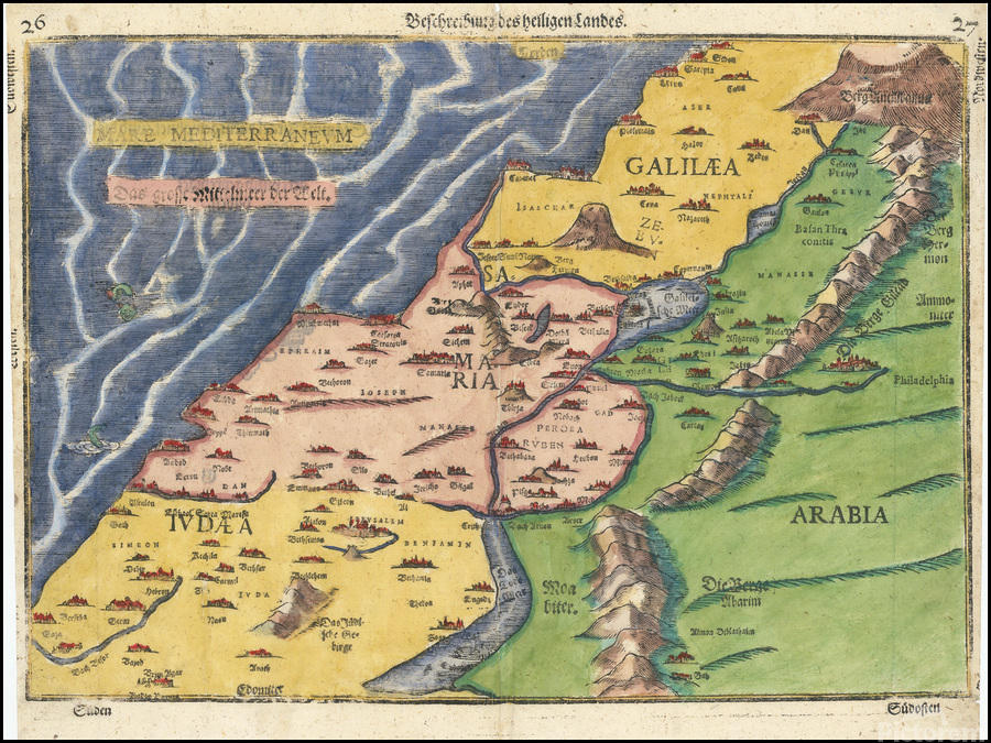 1581 Heinrich Bunting Map of Palestine Depicting Biblical Locations ...