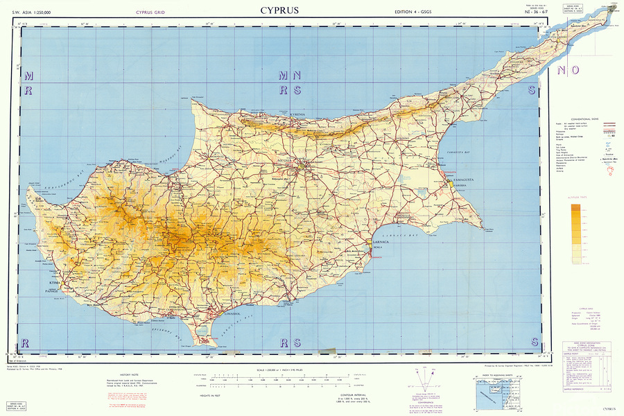 1958 Map of Cyprus – Pre-Independence Colonial Map of the Mediterranean ...