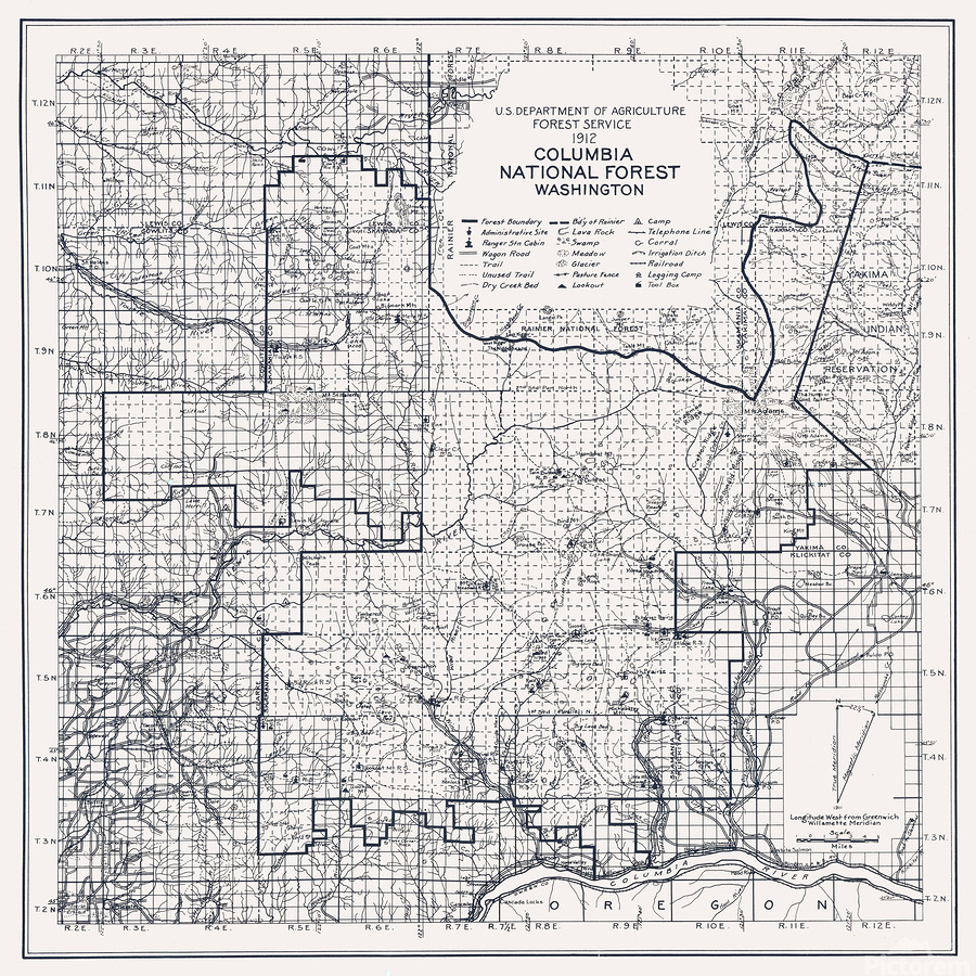 1913 Topographic and Forestry Map of Columbia National Forest – Early U ...