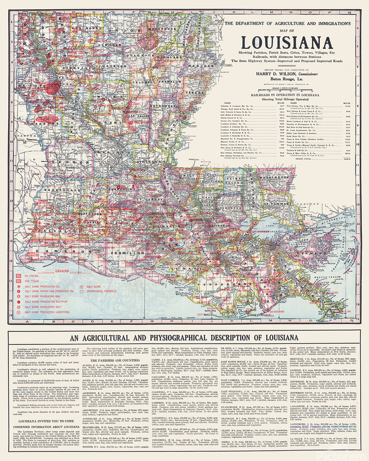 1939 Geological Map of Louisiana – Pre-WWII Survey Charting Coastal and ...