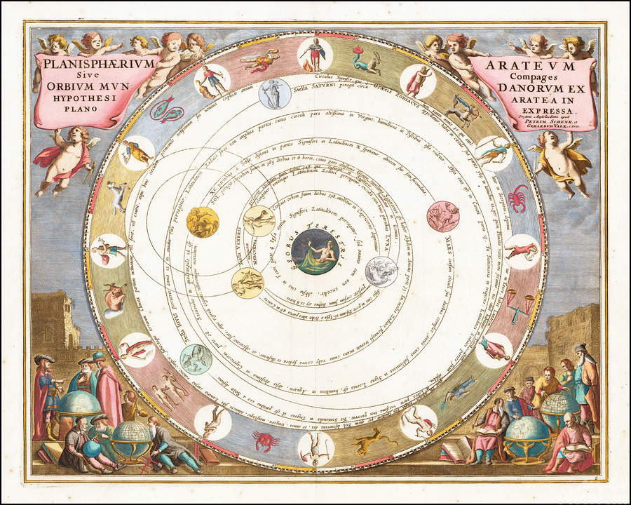 17th Century Cellarius Celestial Chart of Aratus Geocentric Model of ...
