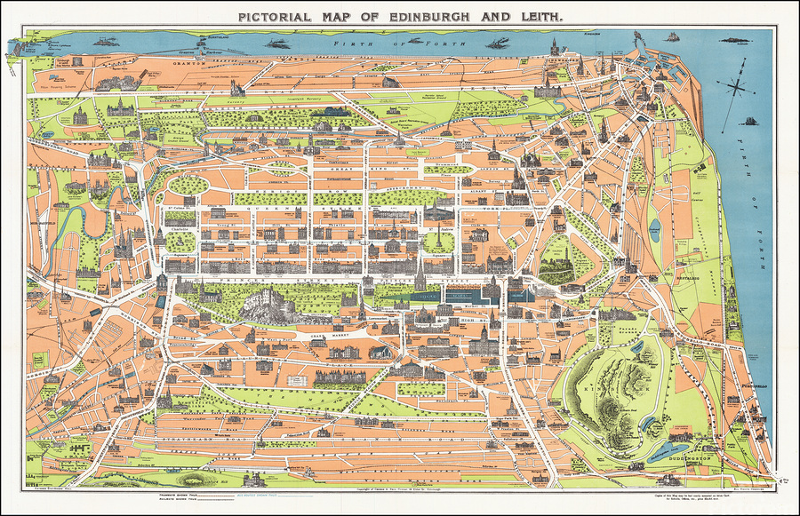 Pictorial Map of Edinburgh and Leith Scotland – Illustrated 20th ...