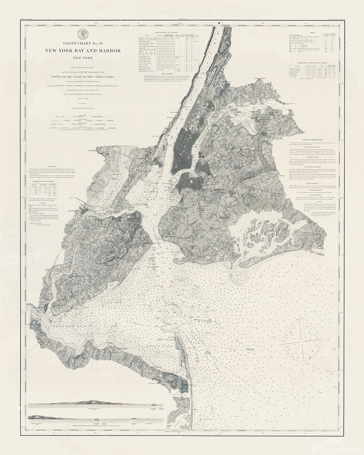 1877 Sea Chart of New York Harbor Showing Channels Buoys and Navigation ...