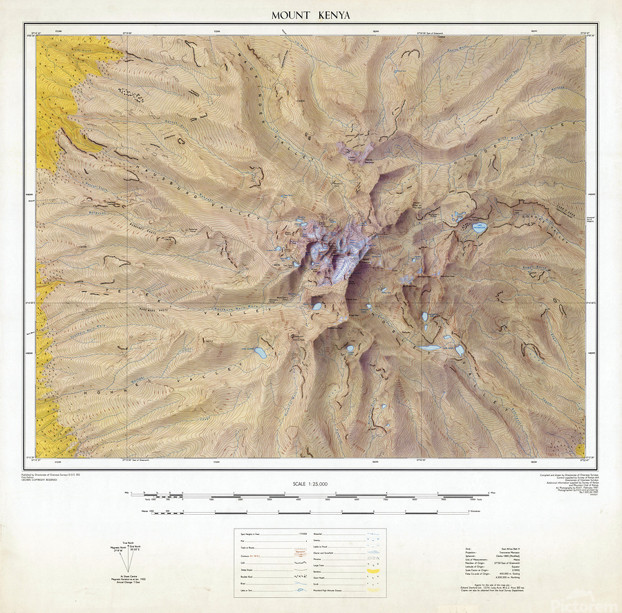 1957 Map of Mount Kenya – Mid-Century African Topographic Map Showing ...