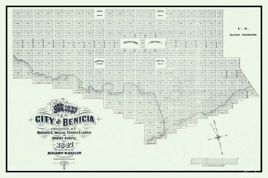 1850 Map of Benicia California – Early Statehood-Era Survey Showing ...