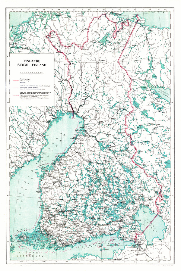 1923 Map of Finland Showing Borders Lakes and Towns Following Finnish ...