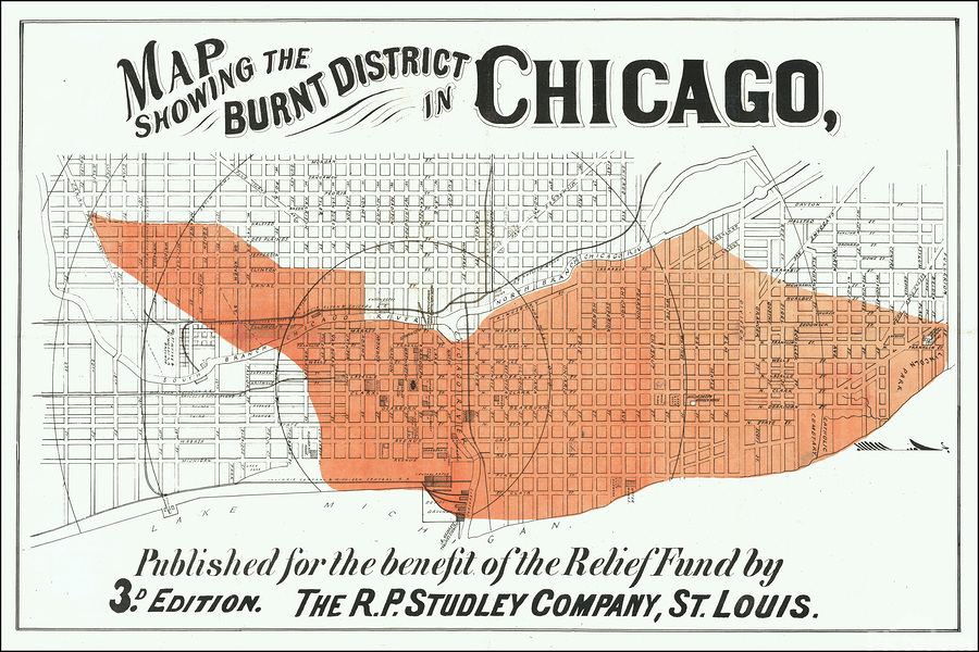 1871 Map Depicting the Burnt District of Chicago Following the Great ...