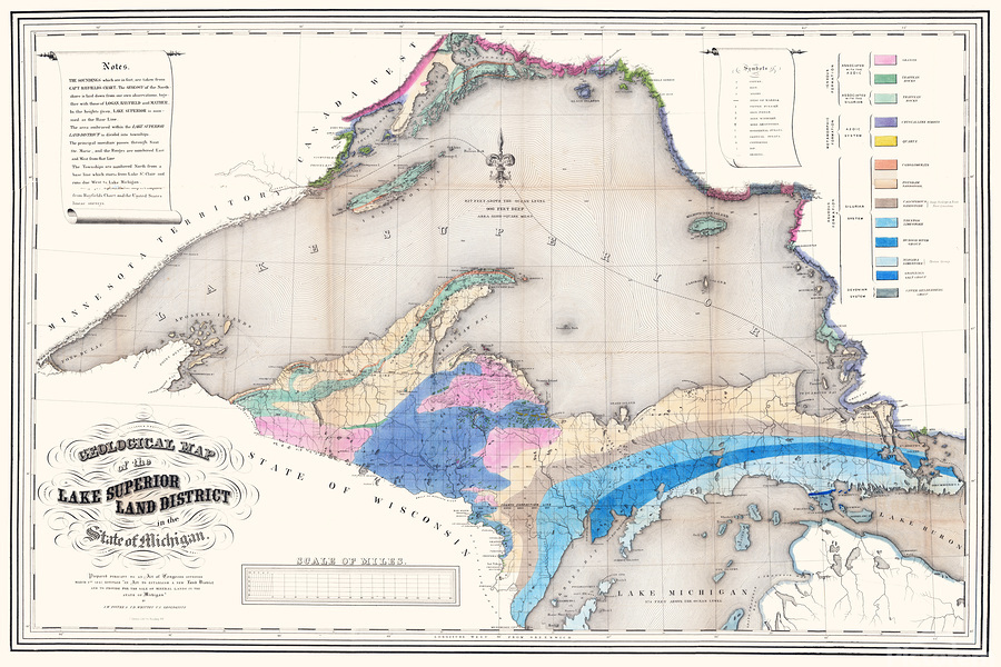 1849 Geological Map of Lake Superior – Early Scientific Depiction of ...
