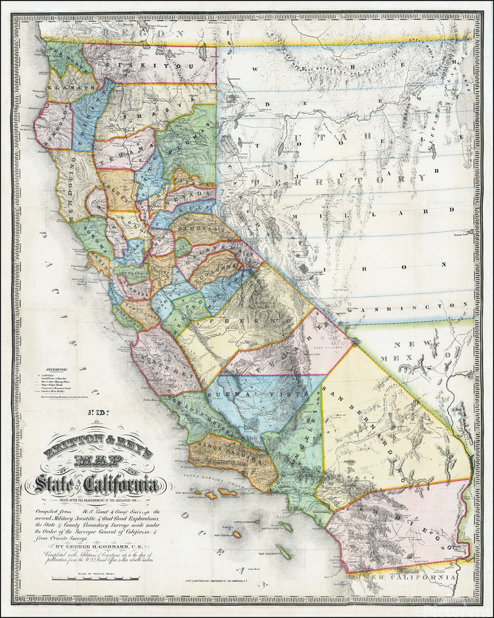 1860 Map of the State of California by History In Your Home Wall Art