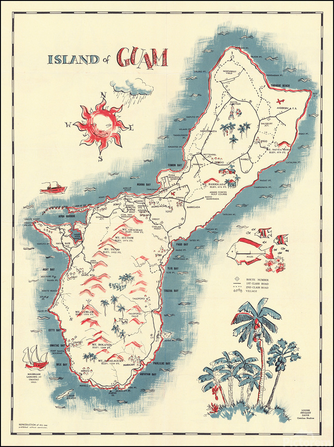 Pictorial Road Map of Guam – Vintage WWII-Era Island Navigation ...