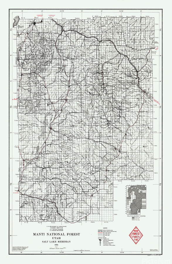 1931 Map of Manti-La Sal National Forest – Vintage U.S. Forest Service ...