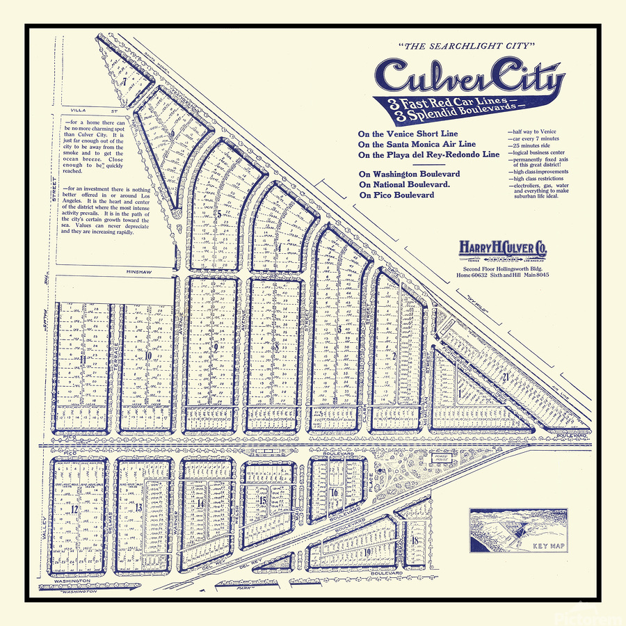 1915 Map of Culver City California Illustrating Suburban Development ...
