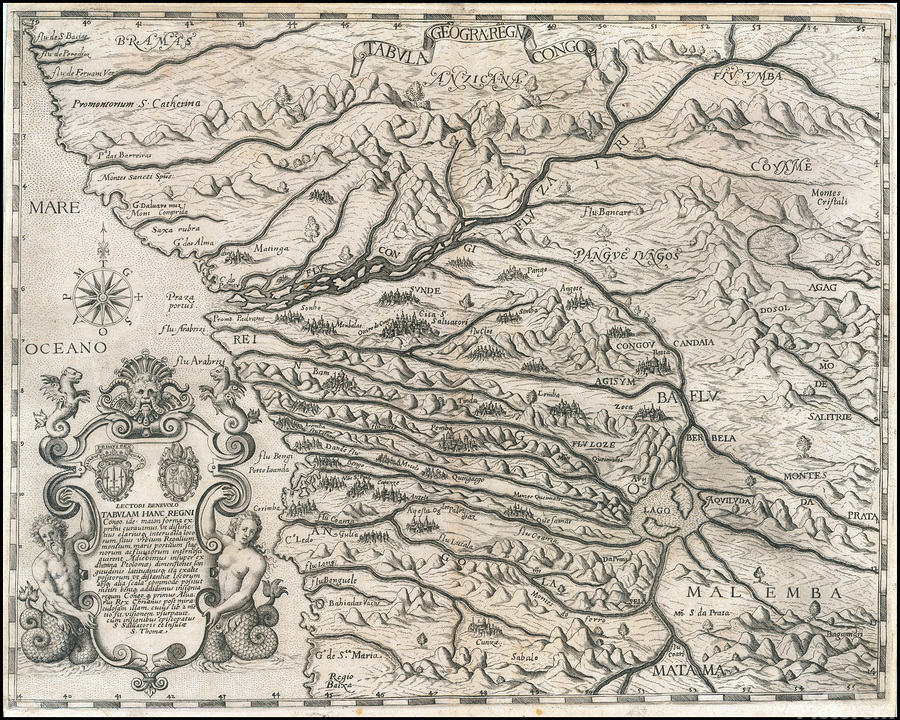 1591 Filippo Pigafetta Map of West Africa – Duarte Lopes Congo Basin ...