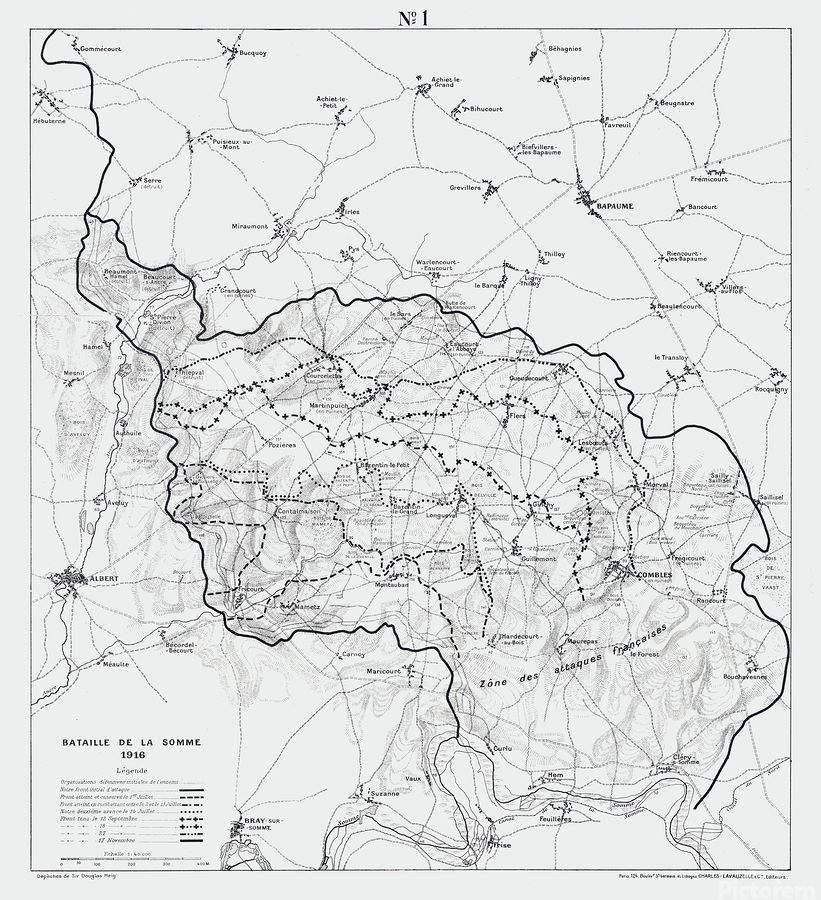 Military Map of the 1916 Battle of the Somme – Vintage World War I ...