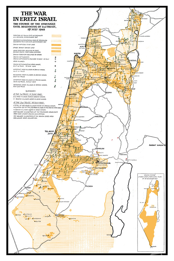 1948 Map of Israel Showing Jewish and Arab Settlement Areas Borders and ...
