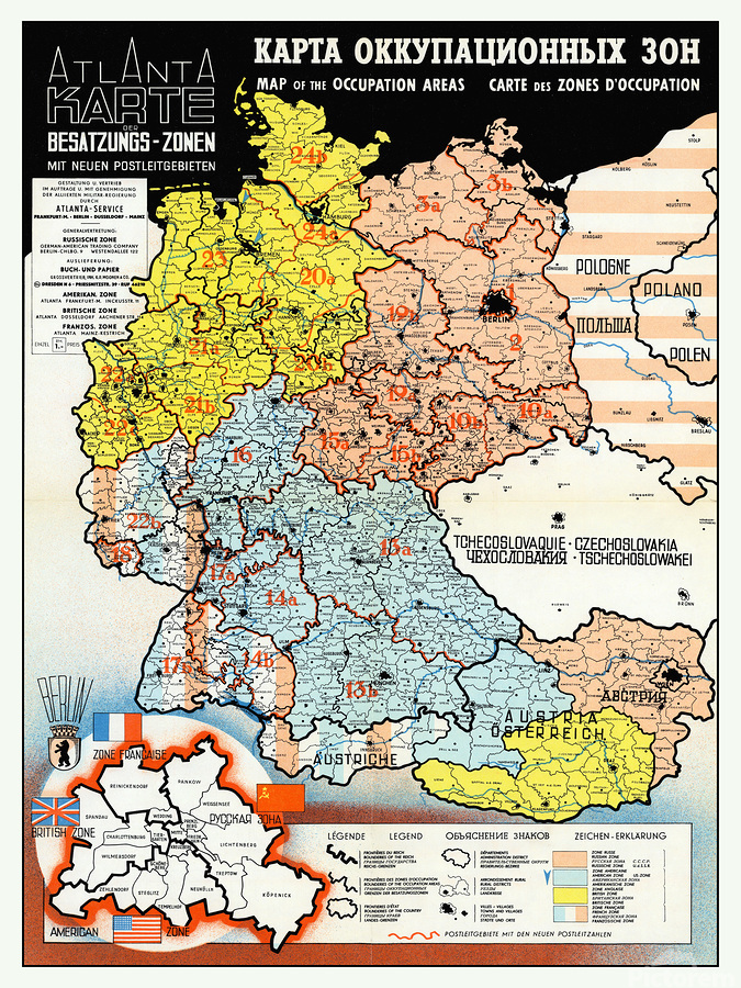 1946 Map of the Occupation Zones in Post-War Germany Showing Allied ...