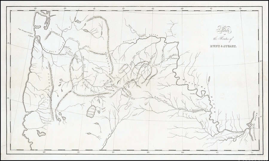 1836 Map of the Hunt and Stuart Astorian Expeditions of the Pacific ...