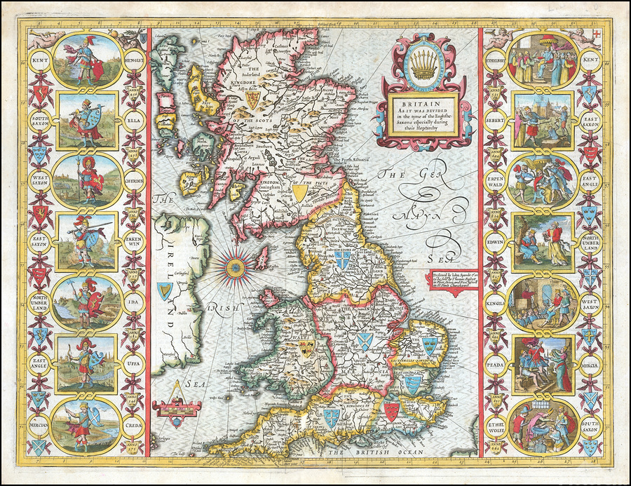 1676 John Speed Map of Britain During the Saxon Heptarchy – Historic ...