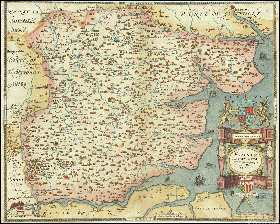 1576 Christopher Saxton Map of Essex England – Tudor-Era County Map ...