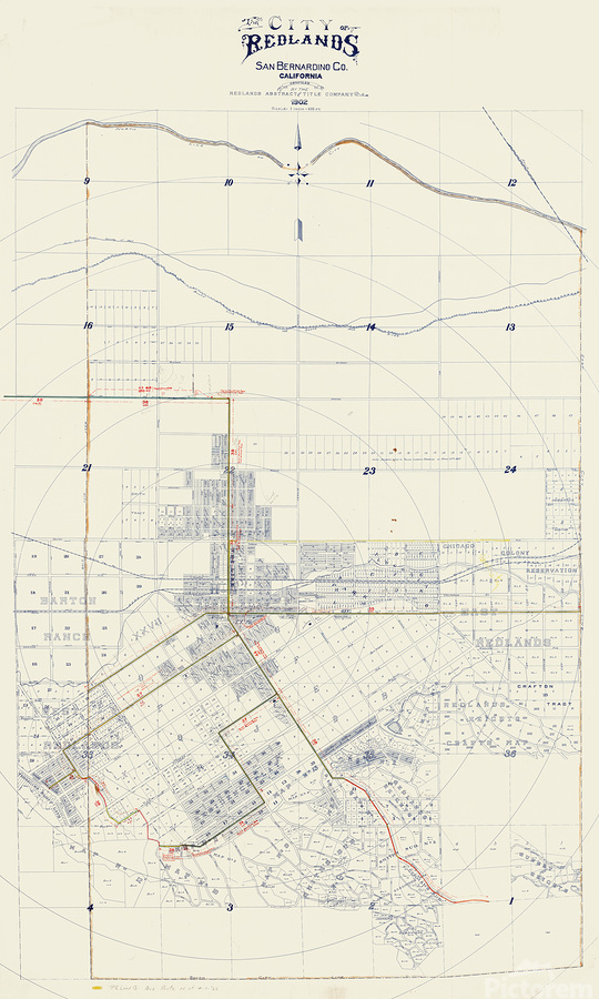 1902 Historical Map of Redlands California Showing Railroad Lines ...