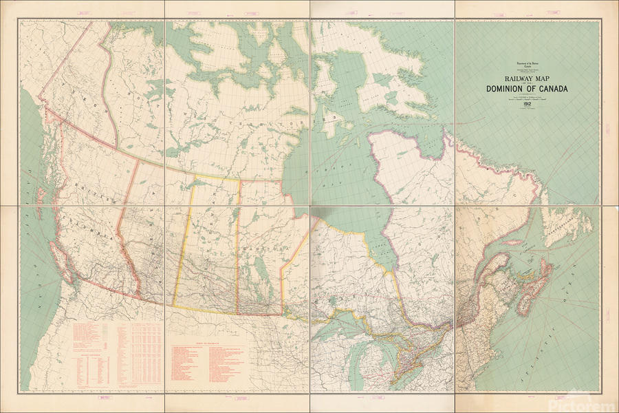 1912 Railroad Map of Canada by History In Your Home Wall Art