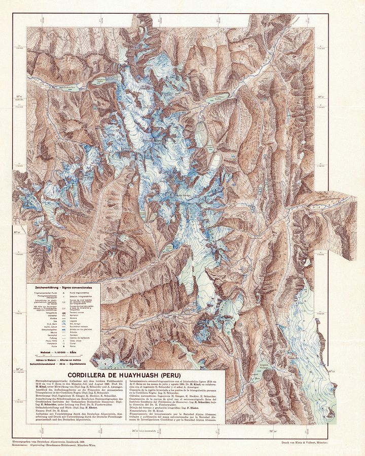 Topographical Map of the Cordillera de Huayhuash Mountain Range in Peru ...